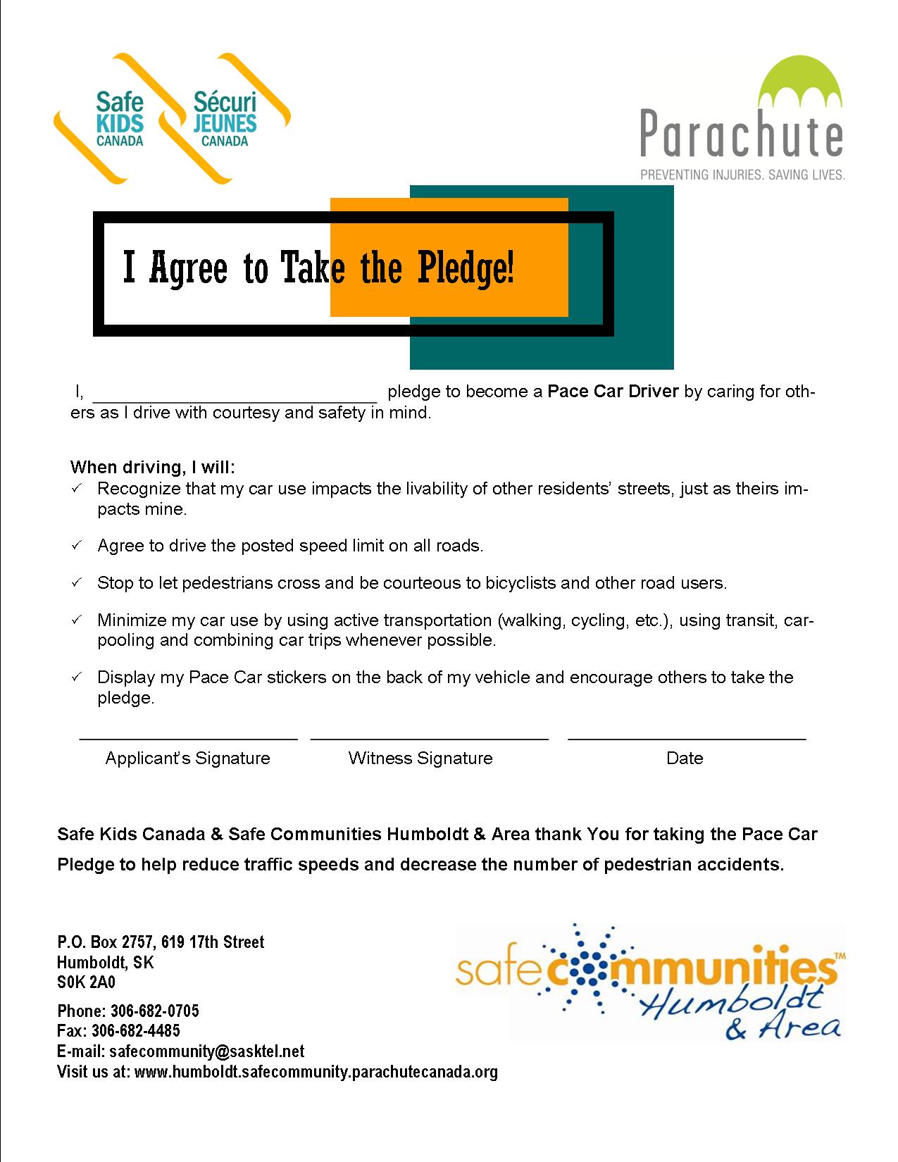 Pace Car Pledge Form – Safe Communities